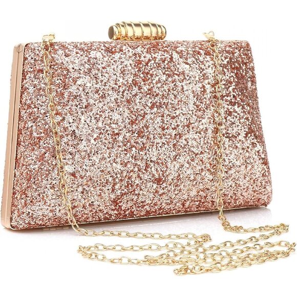 Accessories | Elegant Rose Gold Glitter Clutch With Soft Lining ...